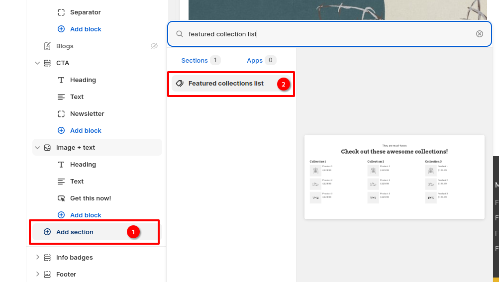 Featured collection list section
